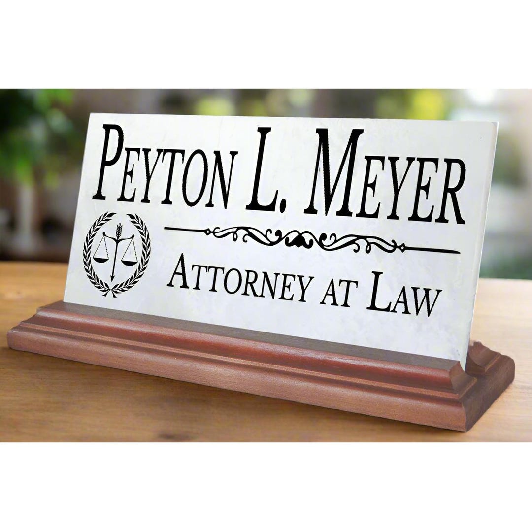 Personalized Attorney Desk Name Plate: Solid Marble, Hardwood Base - Etsy