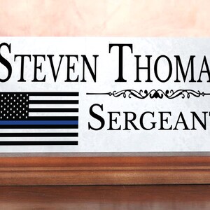 Personalized Police Desk Nameplate: Thin Blue Line Marble Plaque - Etsy