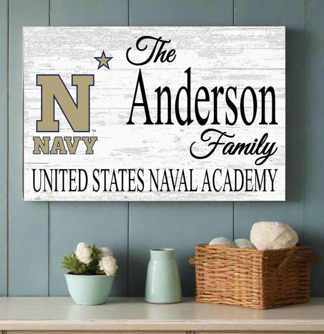 Naval Academy Family Name Sign - Solid Wood - PERSONALIZED for USNA ...