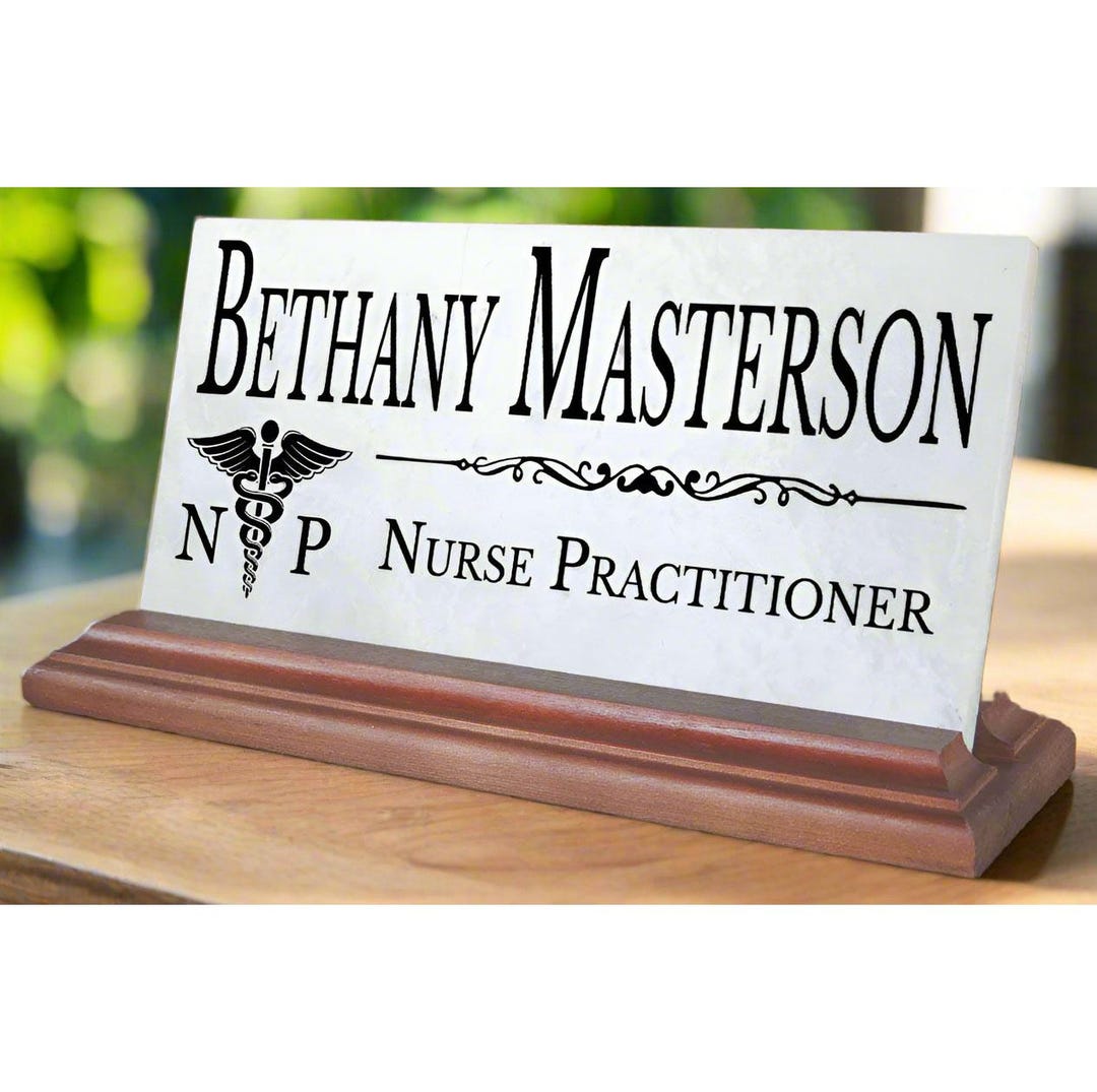 Nurse Practitioner Desk Name Plate - USA Made - Marble Stone & Hardwood ...
