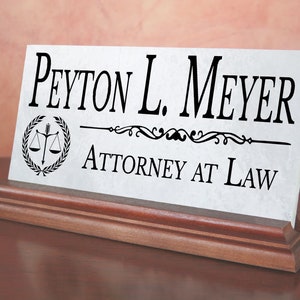 Personalized Attorney Desk Name Plate: Solid Marble, Hardwood Base - Etsy