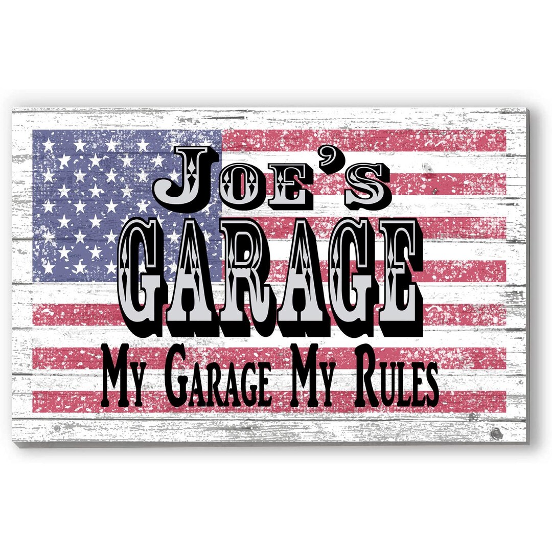 Personalized Garage Sign SOLID WOOD 16.5 X 10.5 Custom American Flag ...