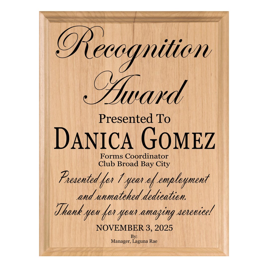 Recognition Award Plaque Custom Appreciation Gift Sign for Employee ...