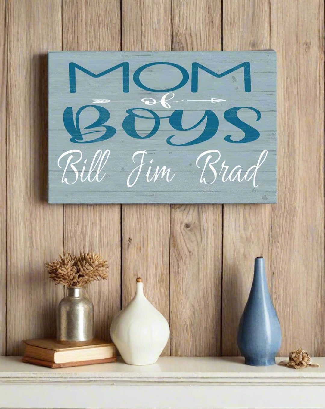 Mom of Boys Sign Personalized With Names of Sons SOLID WOOD 16.5in X 10 ...