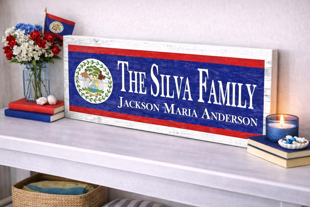 Personalized Belize Flag Family Name Sign, Belizean Home Decor - Etsy
