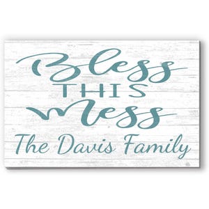 Bless This Mess Sign Custom With Name Personalized Rustic Wooden Family ...