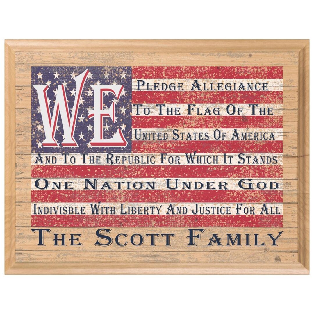 Personalized American Flag Sign: Pledge of Allegiance Family Name Wall ...