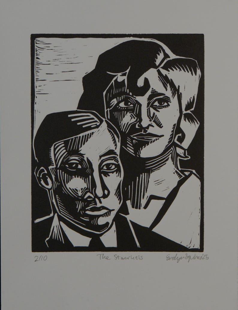 Linocut, "family Portrait", 22 Inches X 30 Inches, Linoleum Block Print ...