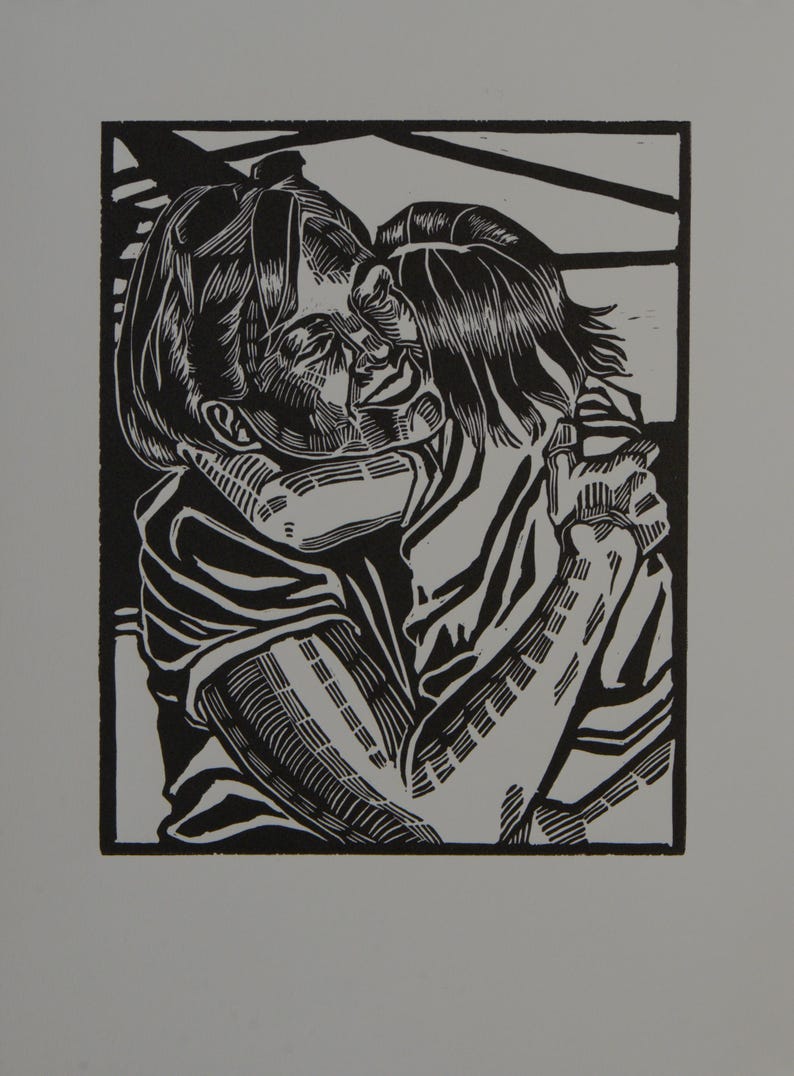 Linocut, "family Portrait", 22 Inches X 30 Inches, Linoleum Block Print ...