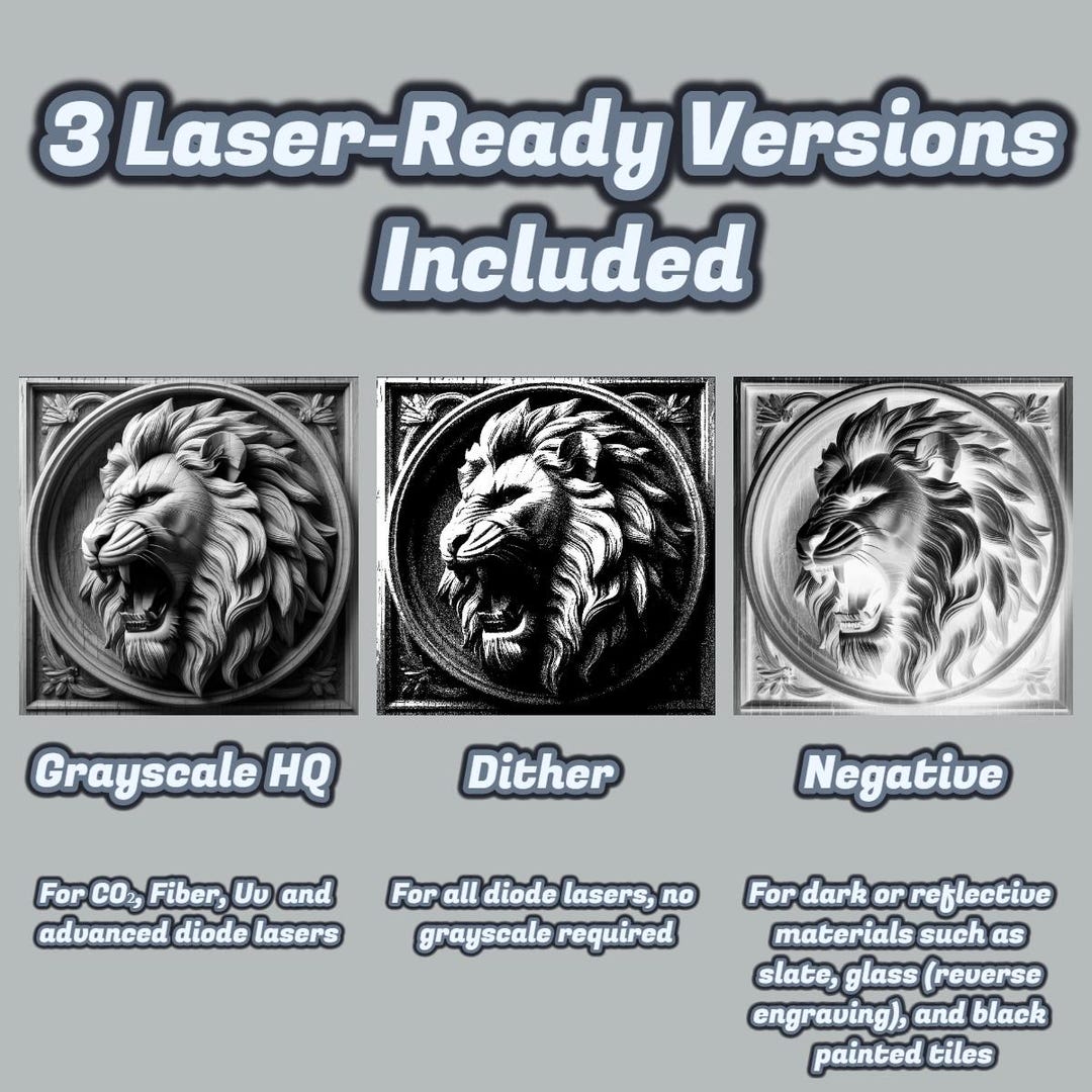 Lion 3D Laser Engraving PNG Set – Grayscale, Dither - Negative Files ...