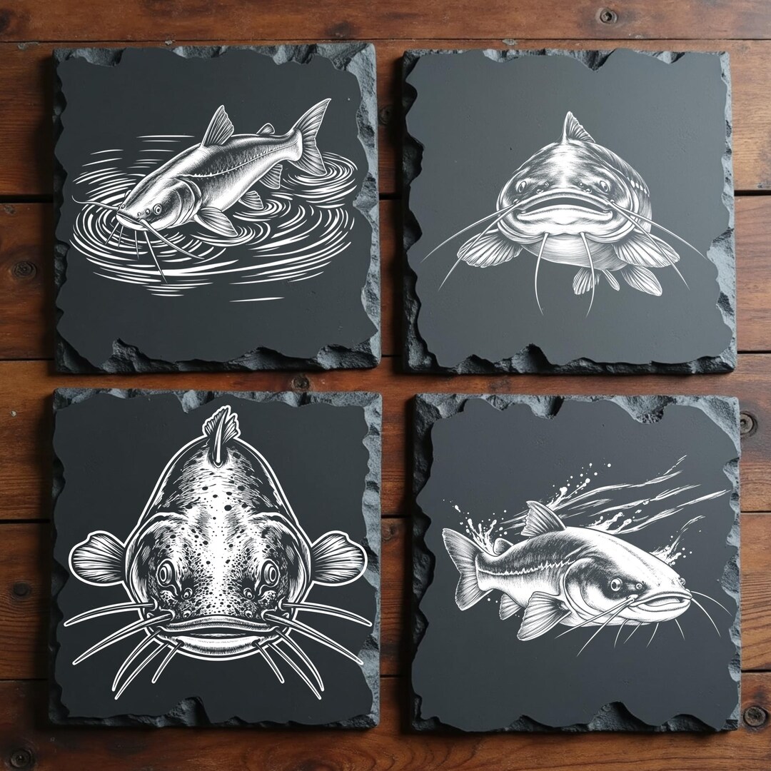 Set of 4 Catfish PNG – High Contrast Fish Designs – Perfect for Slate ...