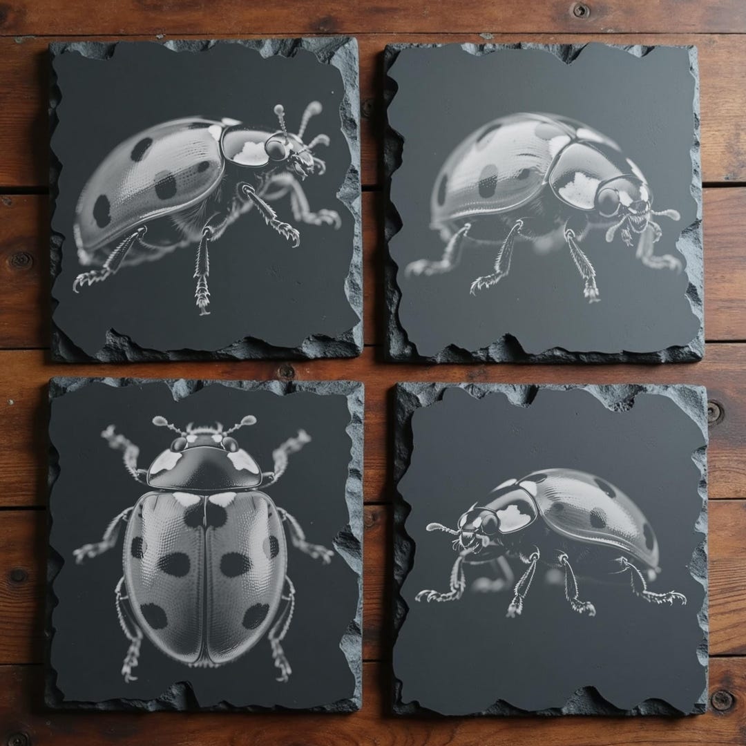 Set of 4 Ladybug PNG | Grayscale Images for Laser Engraving on Slate ...