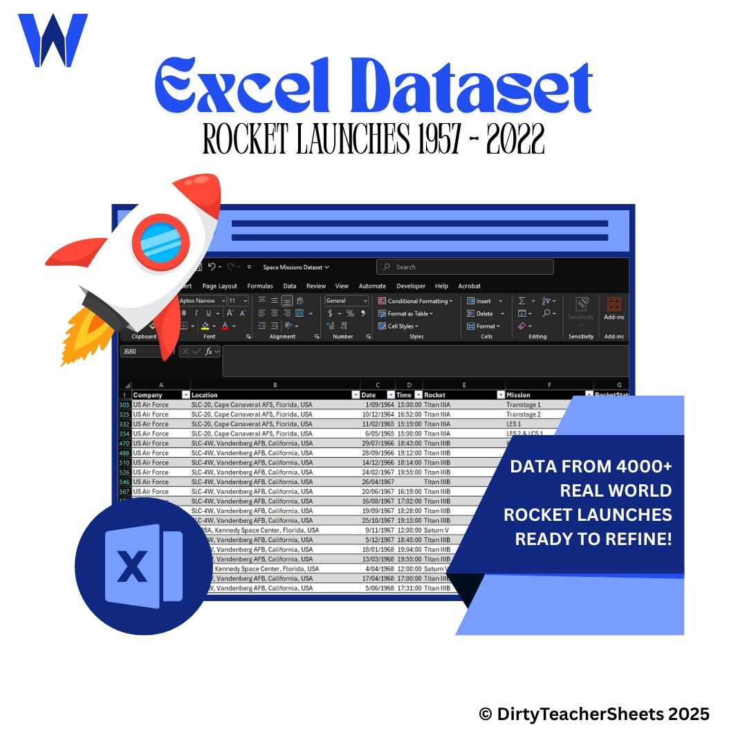 REAL ROCKET DATA, Beginner Excel Dataset, Downloadable Spreadsheet for ...