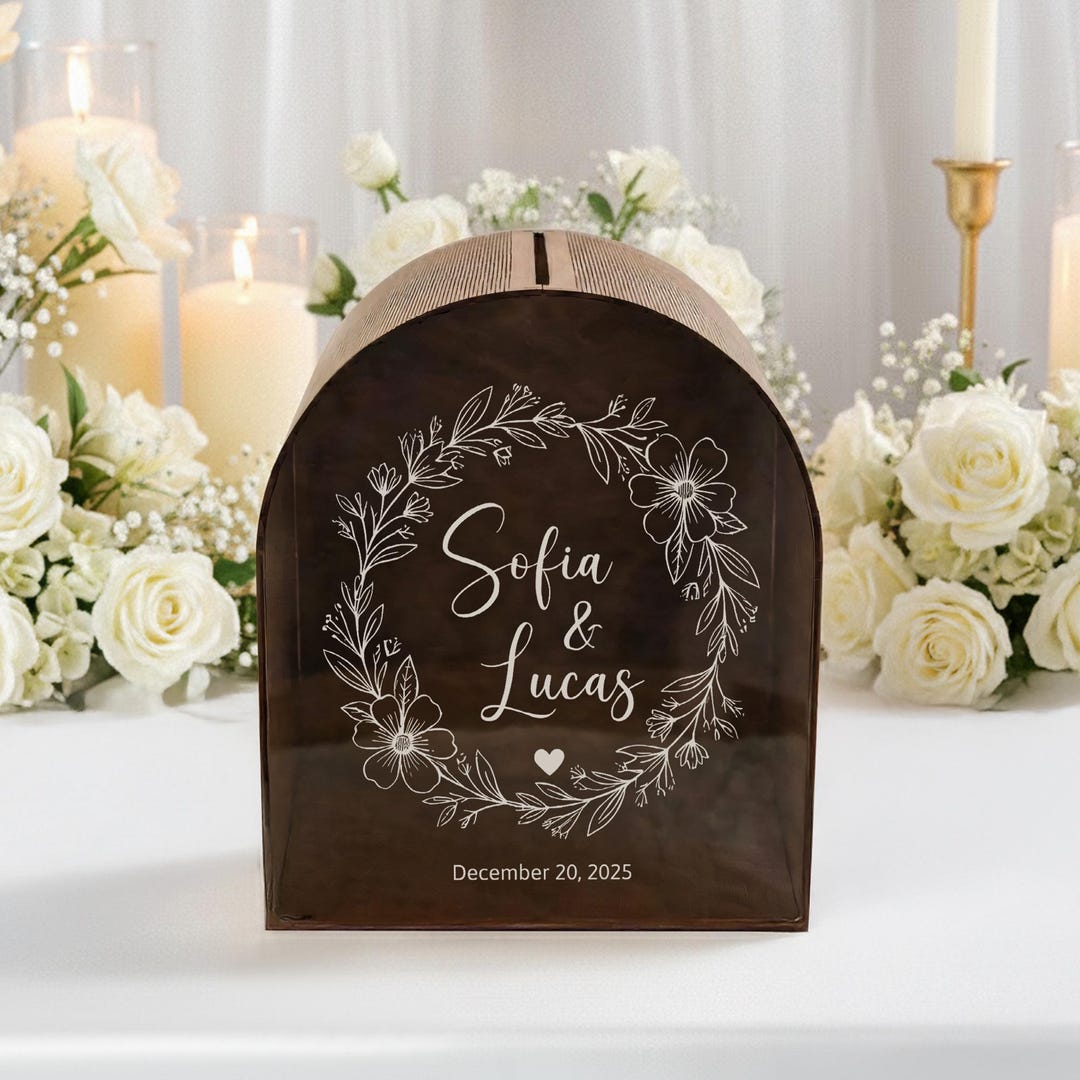 Custom Wooden Wedding Card Box With Acrylic Print, Personalized Wedding ...