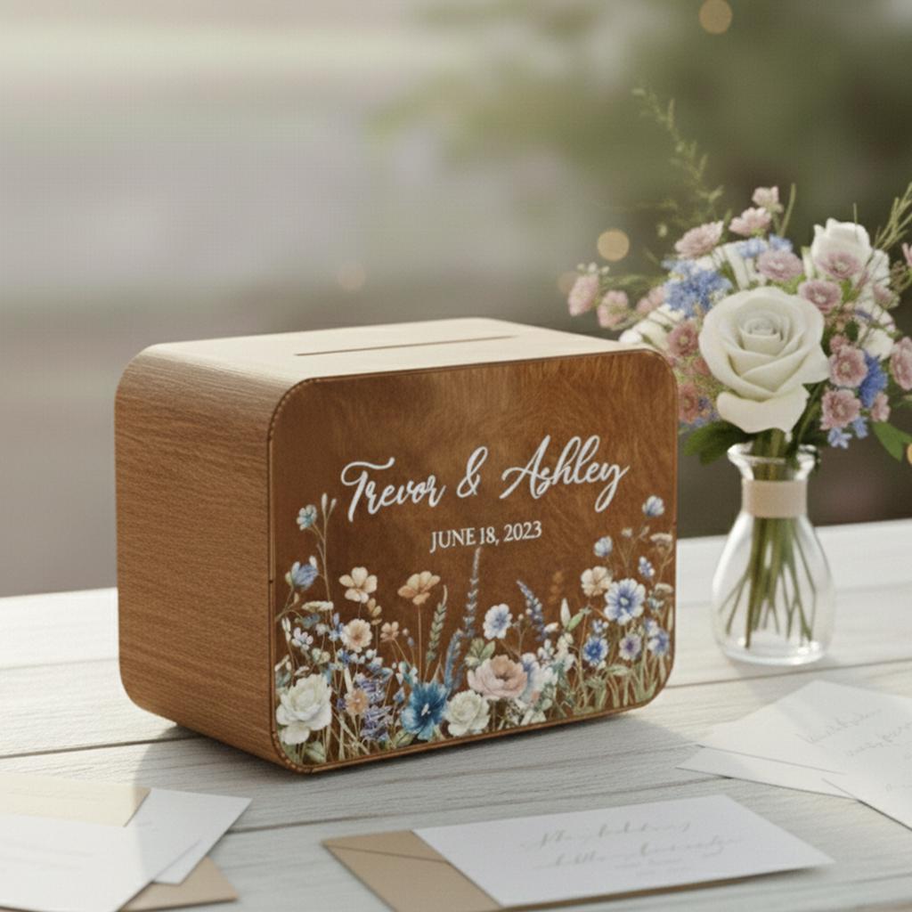 Personalized Wedding Card Box With Names & Date, Wild Floral Card ...