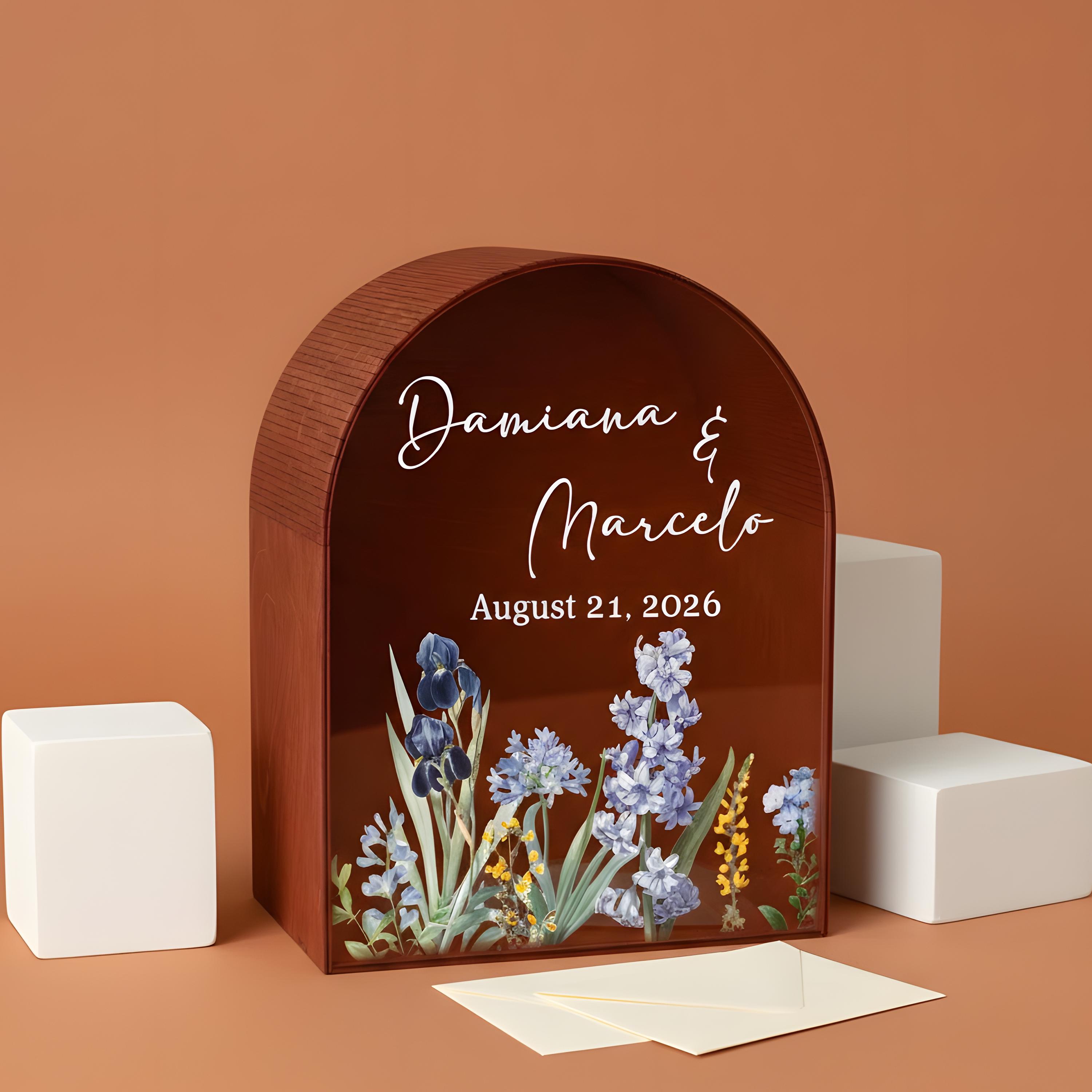 Personalized Wedding Card Box With Names & Date, Wildflower Arched ...