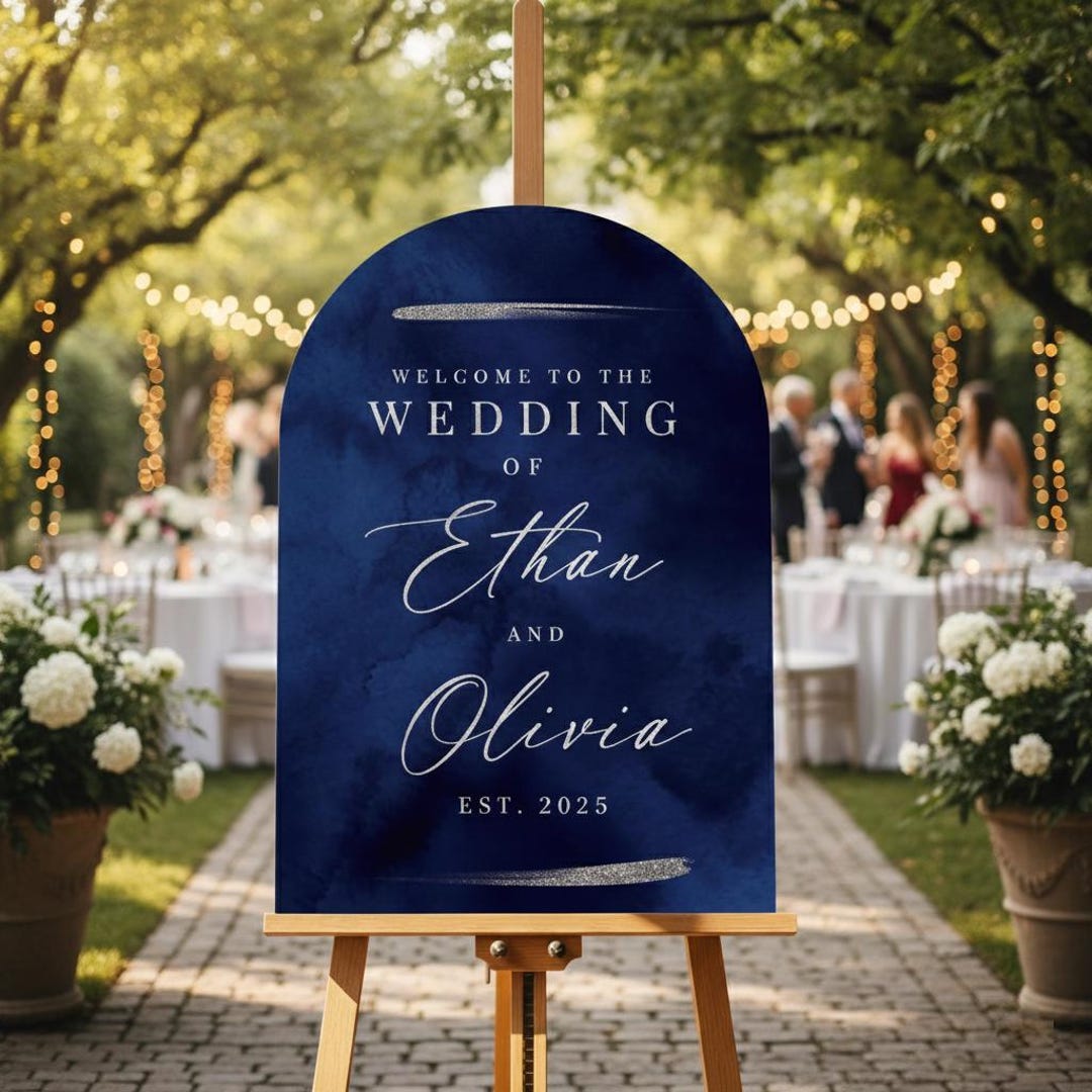 Custom Royal Blue Wedding Welcome Sign, Classic Blue & White Event ...