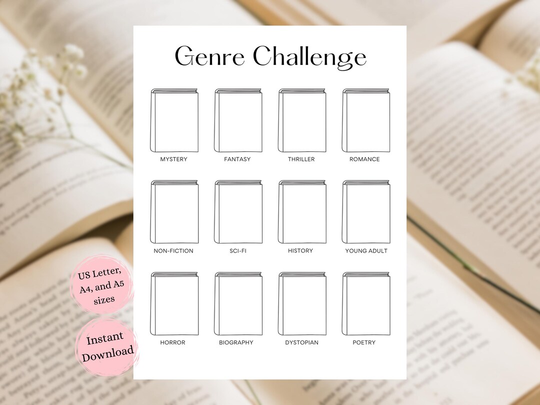 Book Genre Reading Challenge for Reading Journal Activity, Digital Book ...