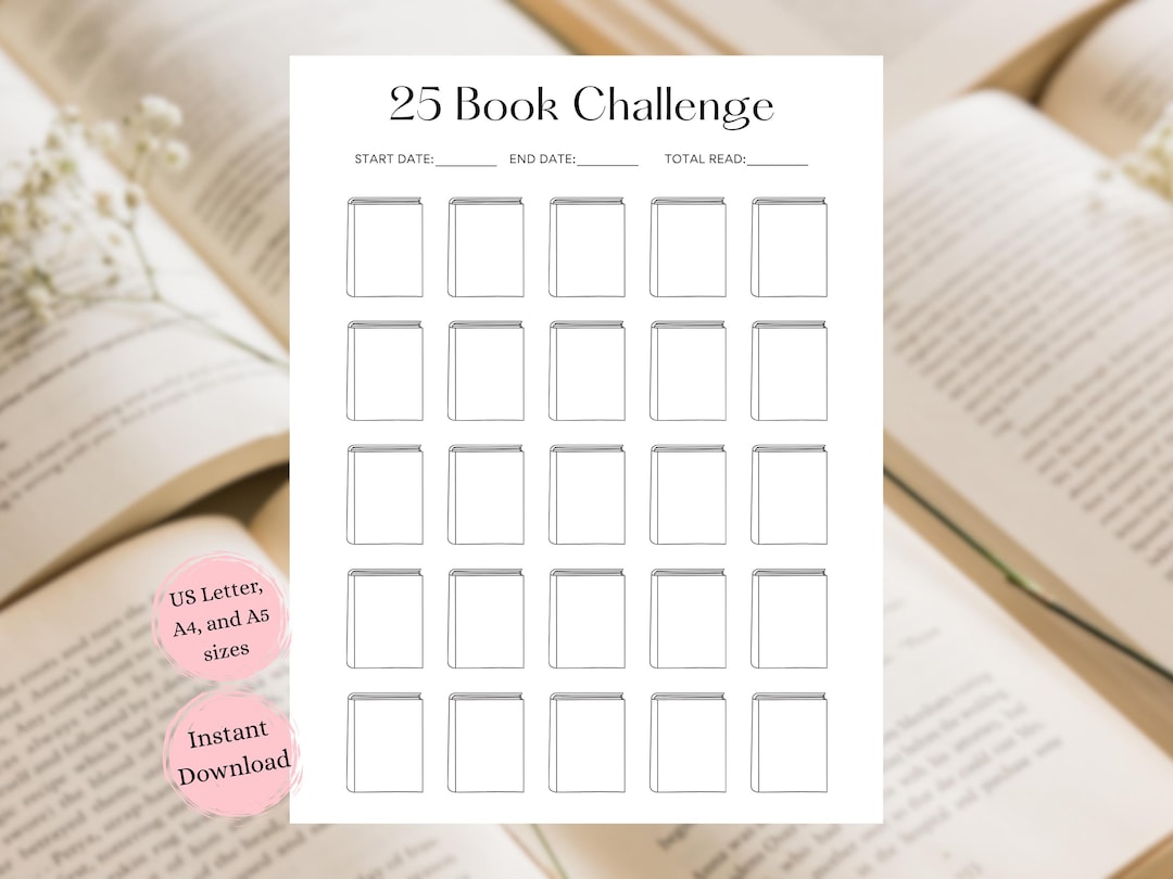 25 Book Challenge Reading Tracker for Reading Journal, Reading ...