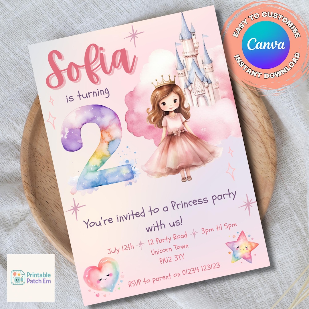 Princess 2nd Birthday Invitation | Princess Castle Party Invite ...