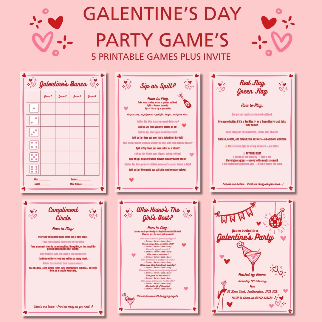 Galentines Day Party Bundle, Girls Night Printable Games and Invite ...