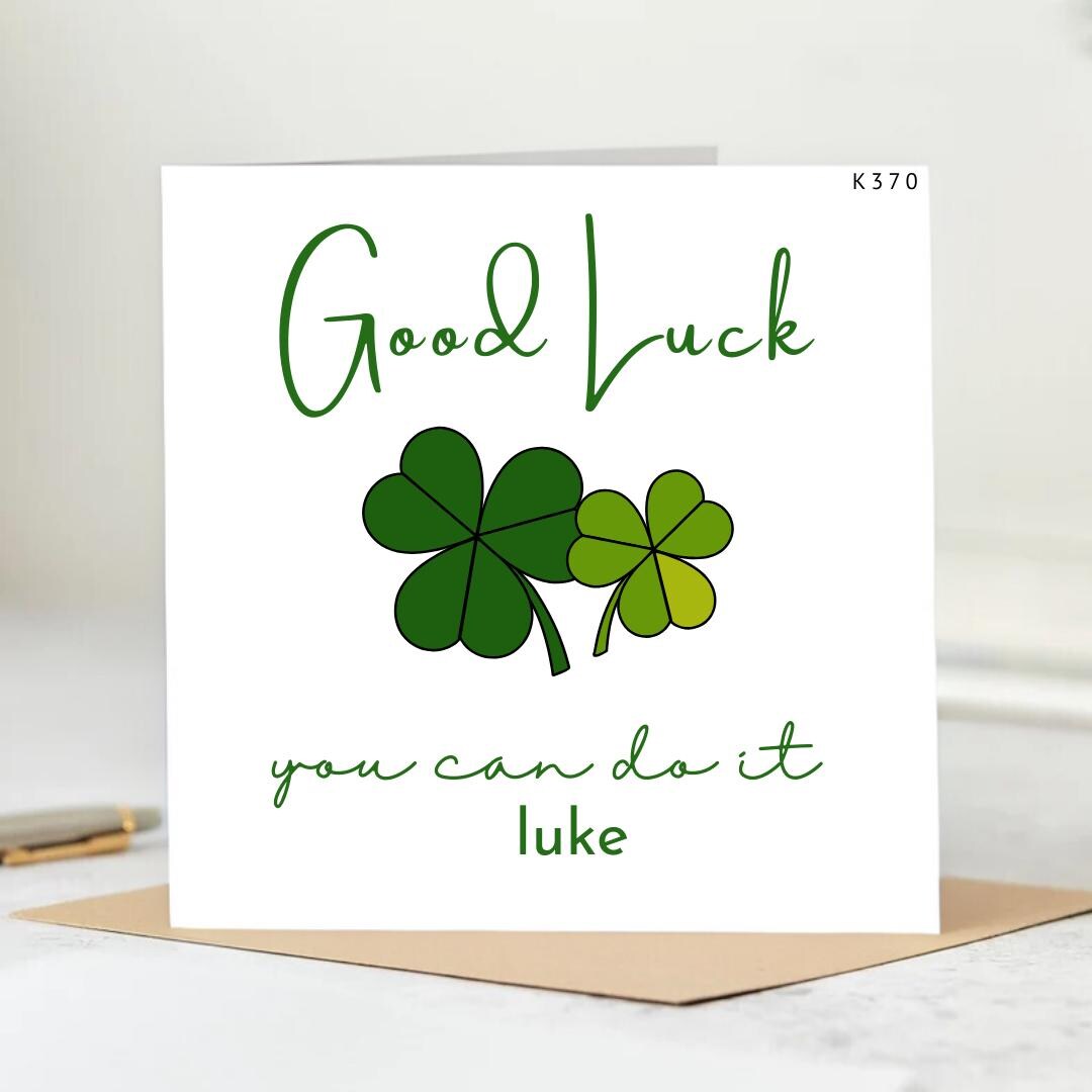 Good Luck Card - Encouragement Greeting Card With Clover Design ...