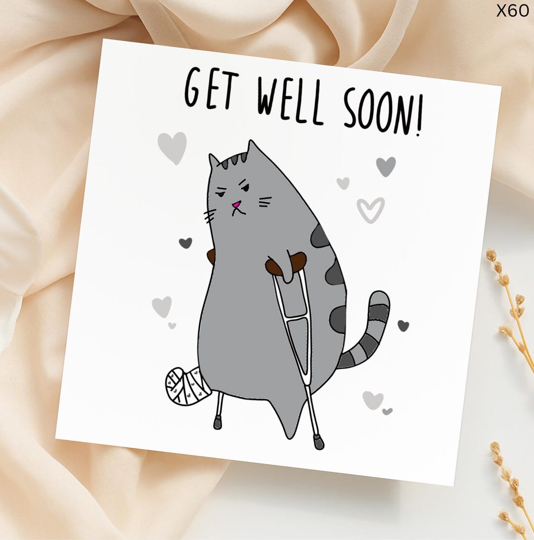 Funny Get Well Soon Cat Card - Personalized Friendship Card - Etsy