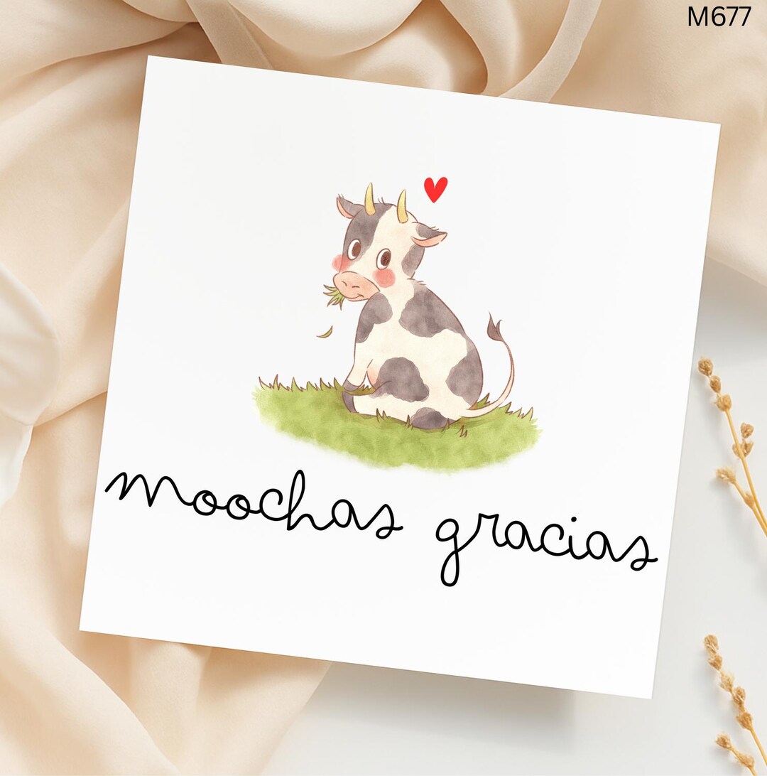 Cute Cow Thank You Card – Moochas Gracias Greeting Card – Funny Animal ...