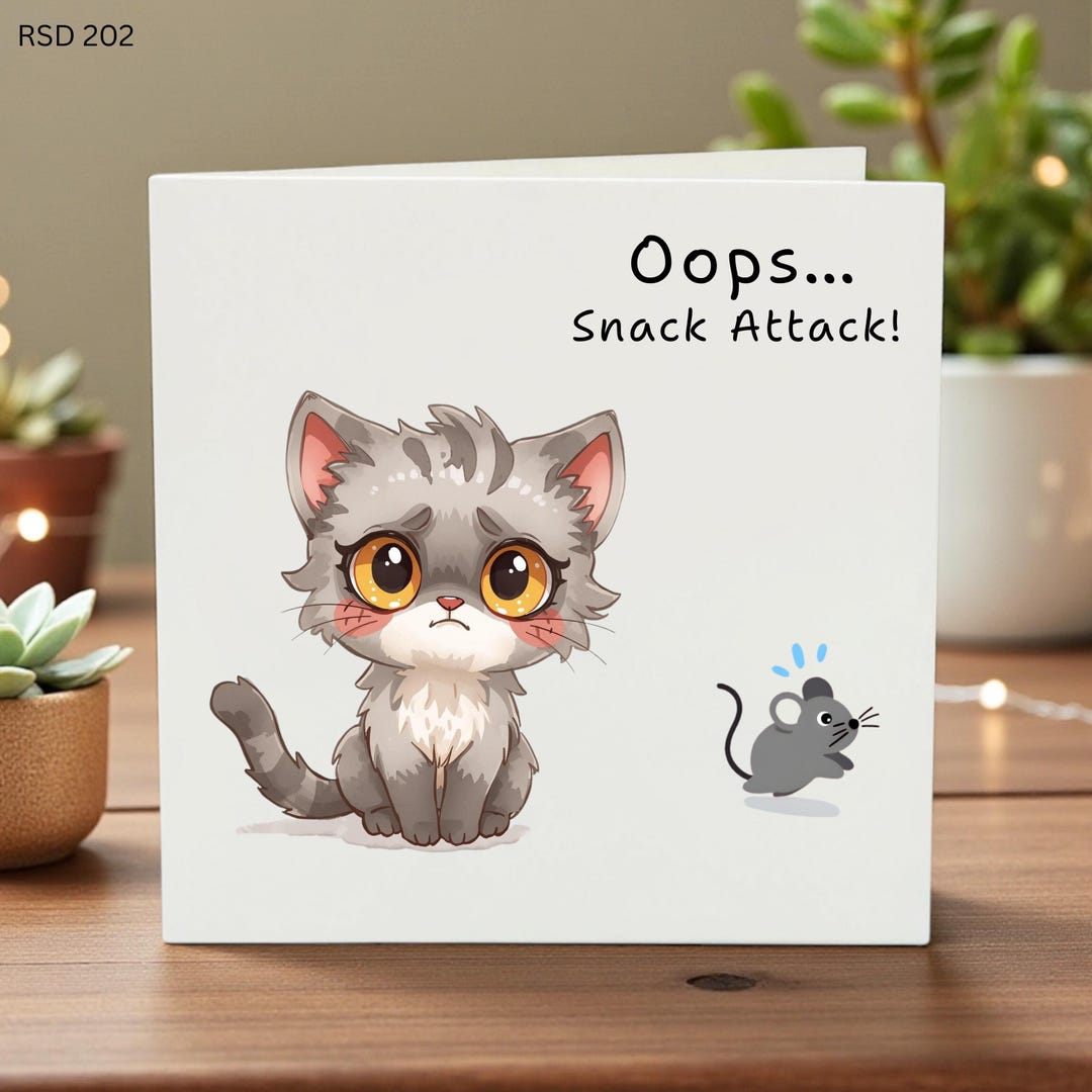 Funny Kitten Birthday Card, Oops Snack Attack Card for Cat Lover, Cute ...