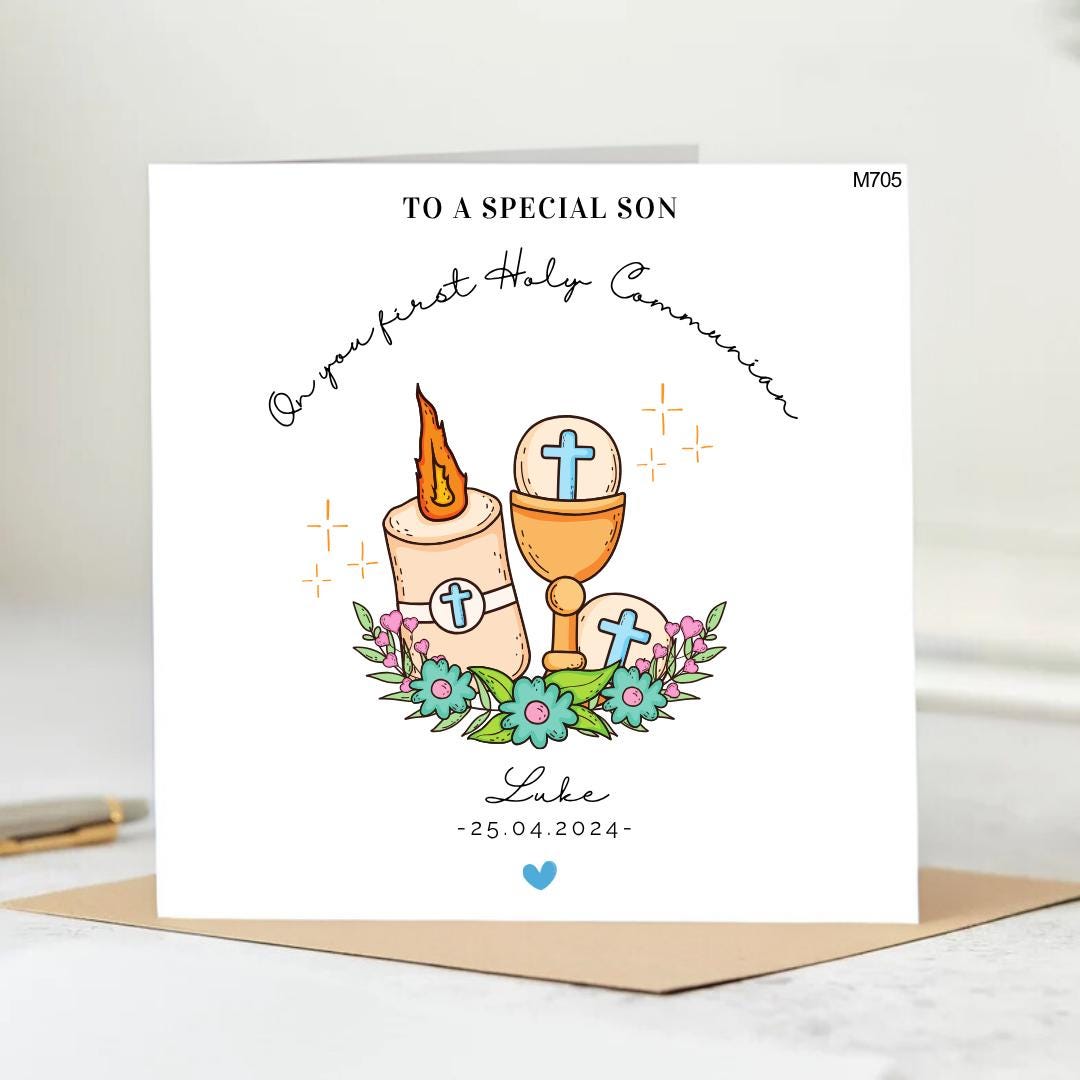 Personalized First Communion Greeting Card – Chalice & Cross Design ...