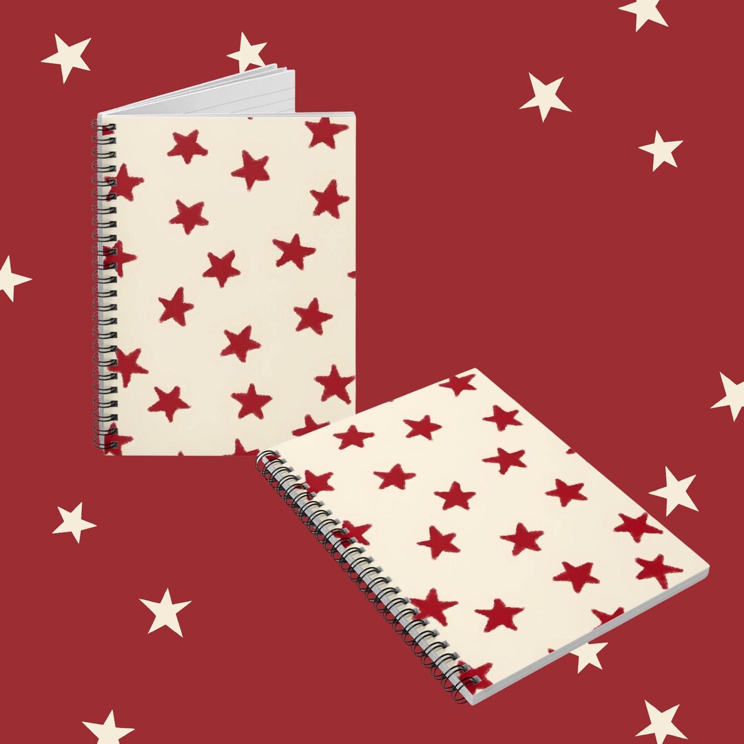 Beige and Red Star Notebook - Etsy