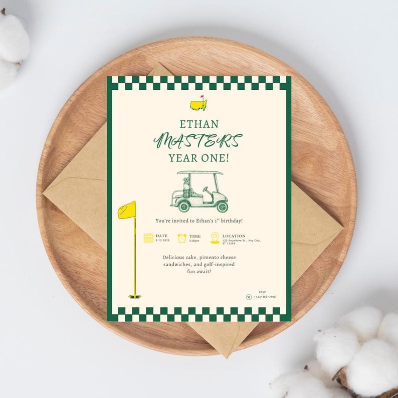 Masters Golf Birthday Invitation Template, First Birthday Invitation ...