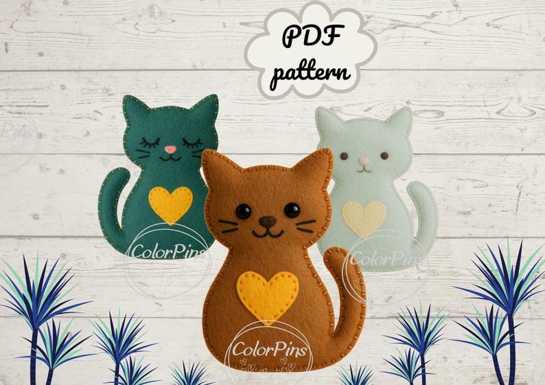 Felt Cat. PDF Pattern . Create a Cute, Simple Felt Cat Using Basic ...