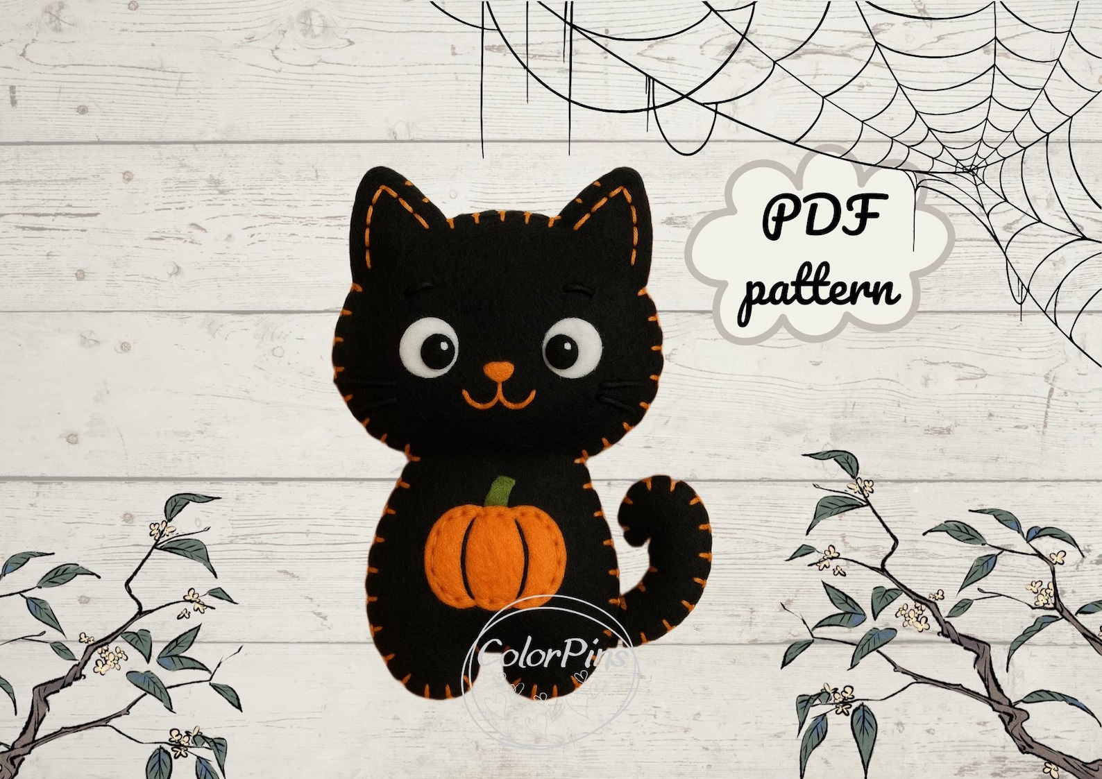 Halloween Cat PDF pattern easy felt sewing tutorial beginner craft hand ...