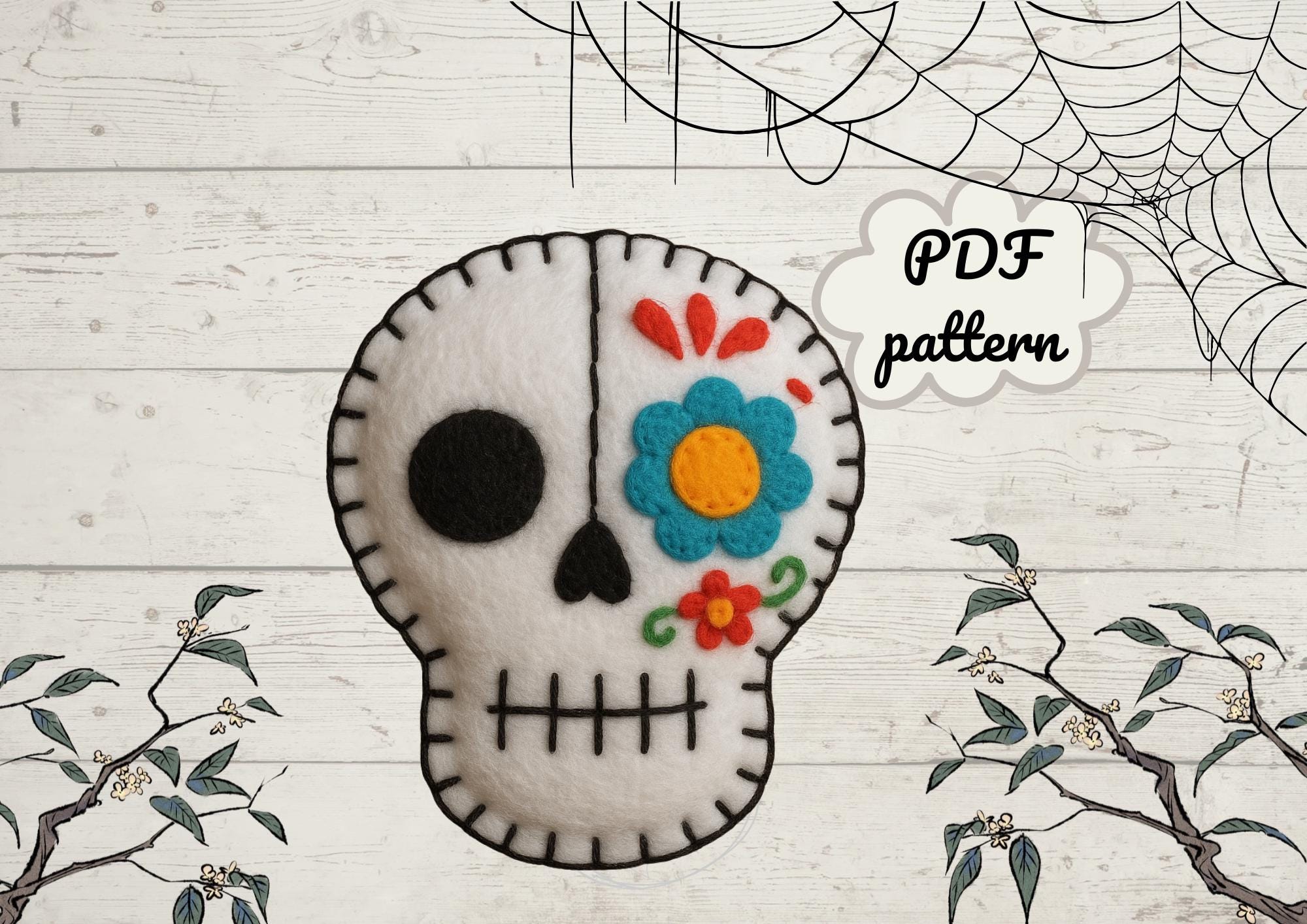 Halloween Sugar Skull PDF Pattern Easy Felt Sewing Tutorial Beginner ...