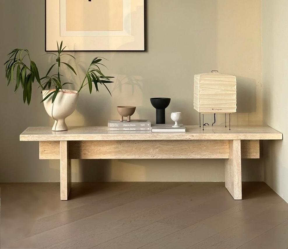 Natural Travertine Console Table: Japandi Style for Living Room - Etsy