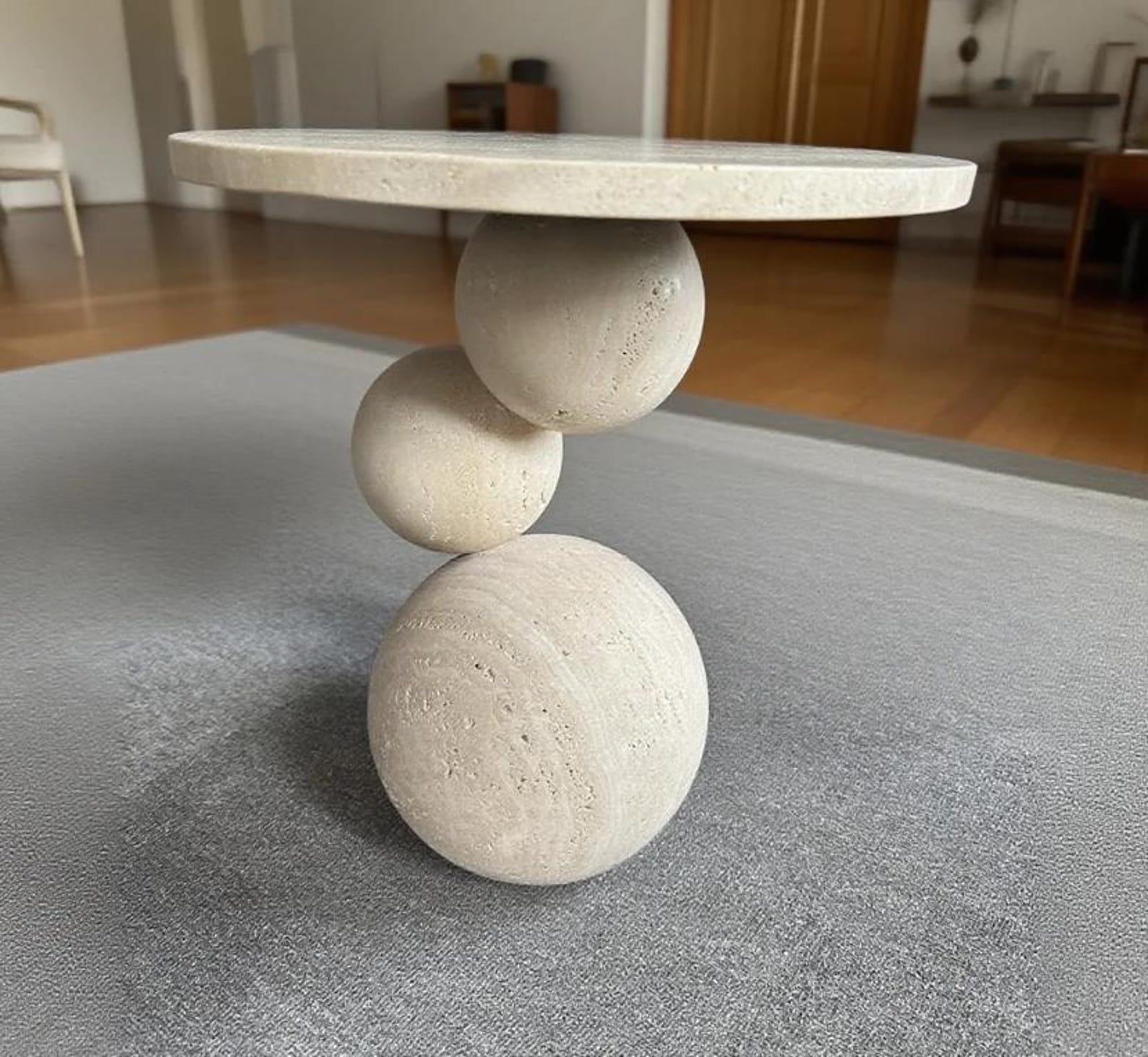 Natural Travertine Sphere Side Table: Vintage Furniture Accent Decor ...