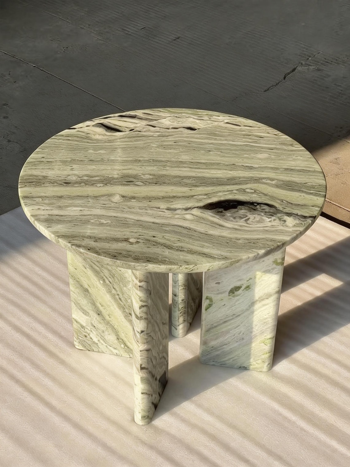 Handmade Round Light Green Marble Coffee Table | Organic Modern Decor ...