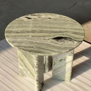 Handmade Round Light Green Marble Coffee Table | Organic Modern Decor ...