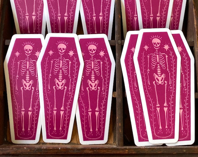 Memento Mori Skeleton Linocut Block Print Sticker | Skull Art | Macabre ...