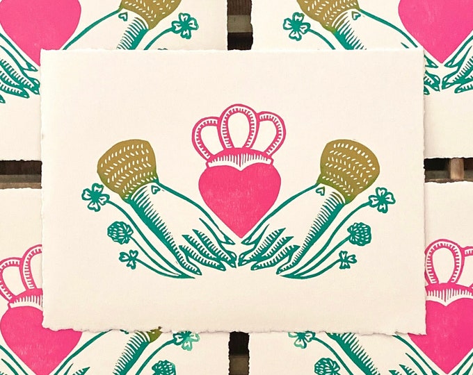 Claddagh Linocut Print | Heart in Hands | Irish | Love Loyalty ...