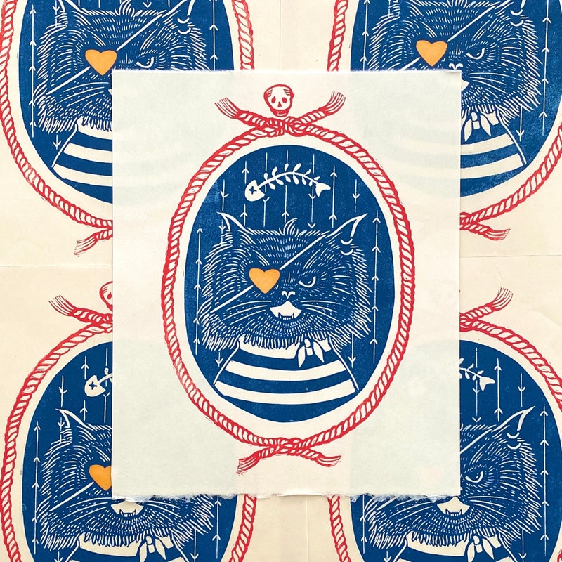 Cat Block Print - Etsy