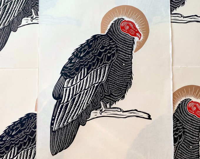Turkey Vulture Linocut Block Print - Bird Ornithology Relief Print - Etsy
