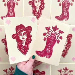 Strawberry Cowgirl Print Set L Cowboy Boot Mini Block Print | Pink Pony ...
