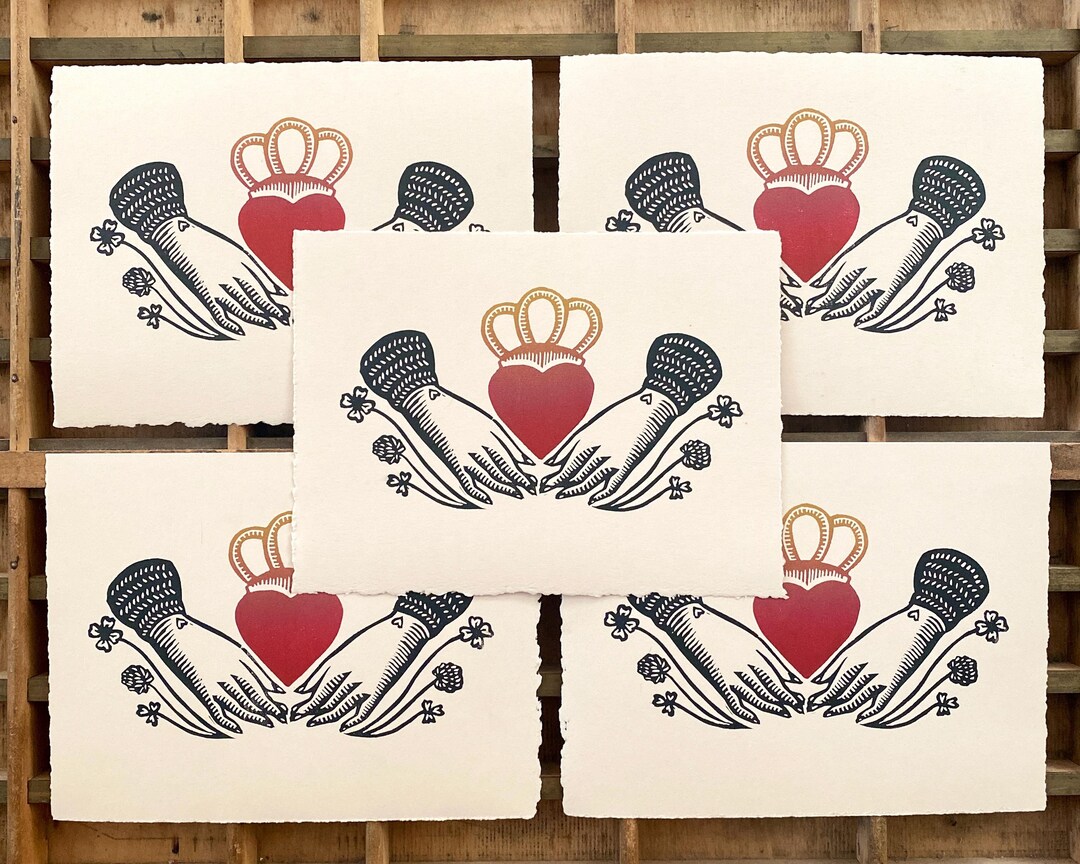 Claddagh Linocut Print | Heart in Hands | Irish | Love Loyalty ...