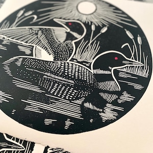 Two Loons Linocut Block Print - Bird Ornithology Avian Relief Print - Etsy