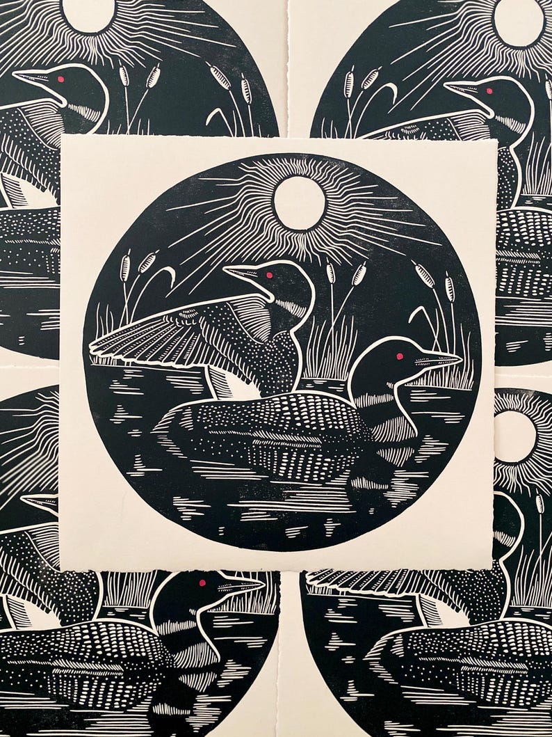 Two Loons Handmade Linocut Print | Bird Art | Ornithology | Gallery ...