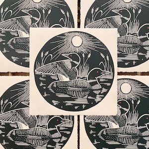 Two Loons Linocut Block Print - Bird Ornithology Avian Relief Print - Etsy