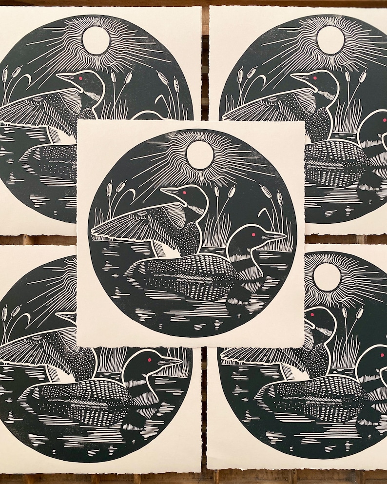 Two Loons Handmade Linocut Print | Bird Art | Ornithology | Gallery ...