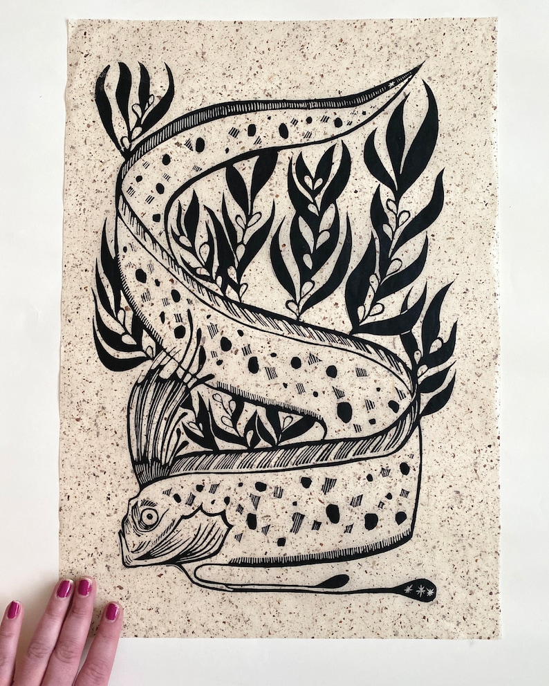 Giant Oarfish Linocut Print Fish Sea Serpent Block Print - Etsy